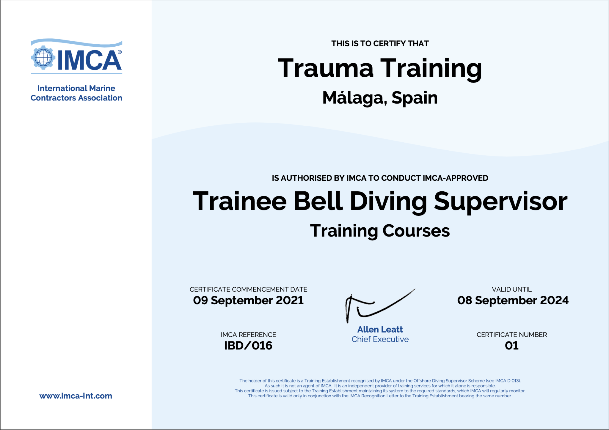 IMCA Trainee Bell Diving Supervisor (TBDS) Course - Trauma Training